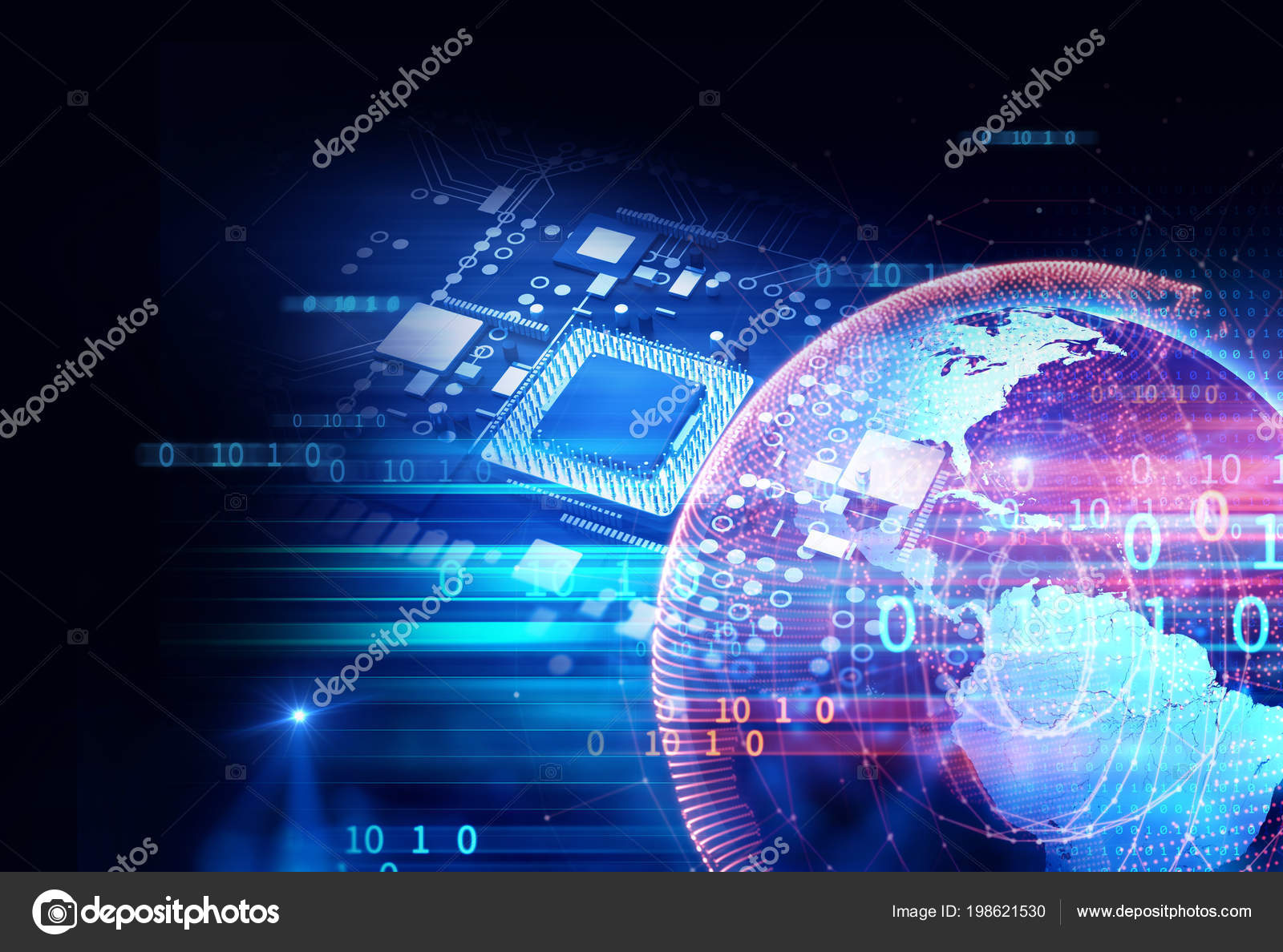 Rendering Futuristic Blue Circuit Board Background Illustration Stock ...