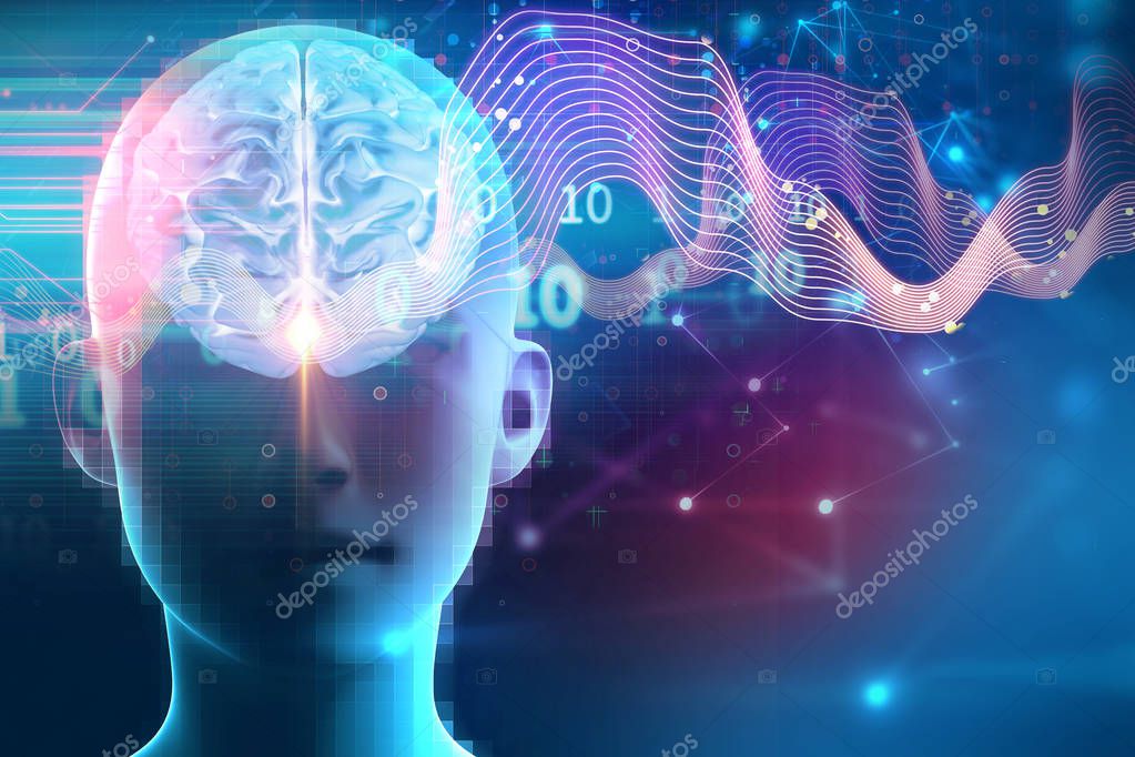 silueta de humano virtual en forma de onda delta del cerebro 3d ...