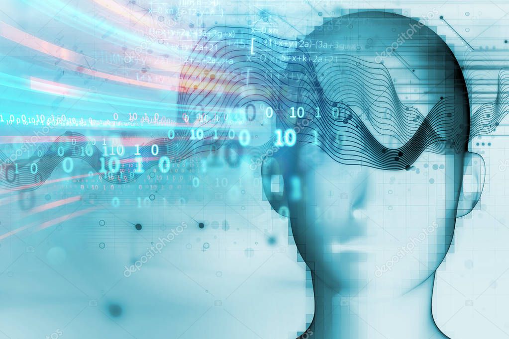 silueta de humano virtual en forma de onda delta del cerebro 3d ...