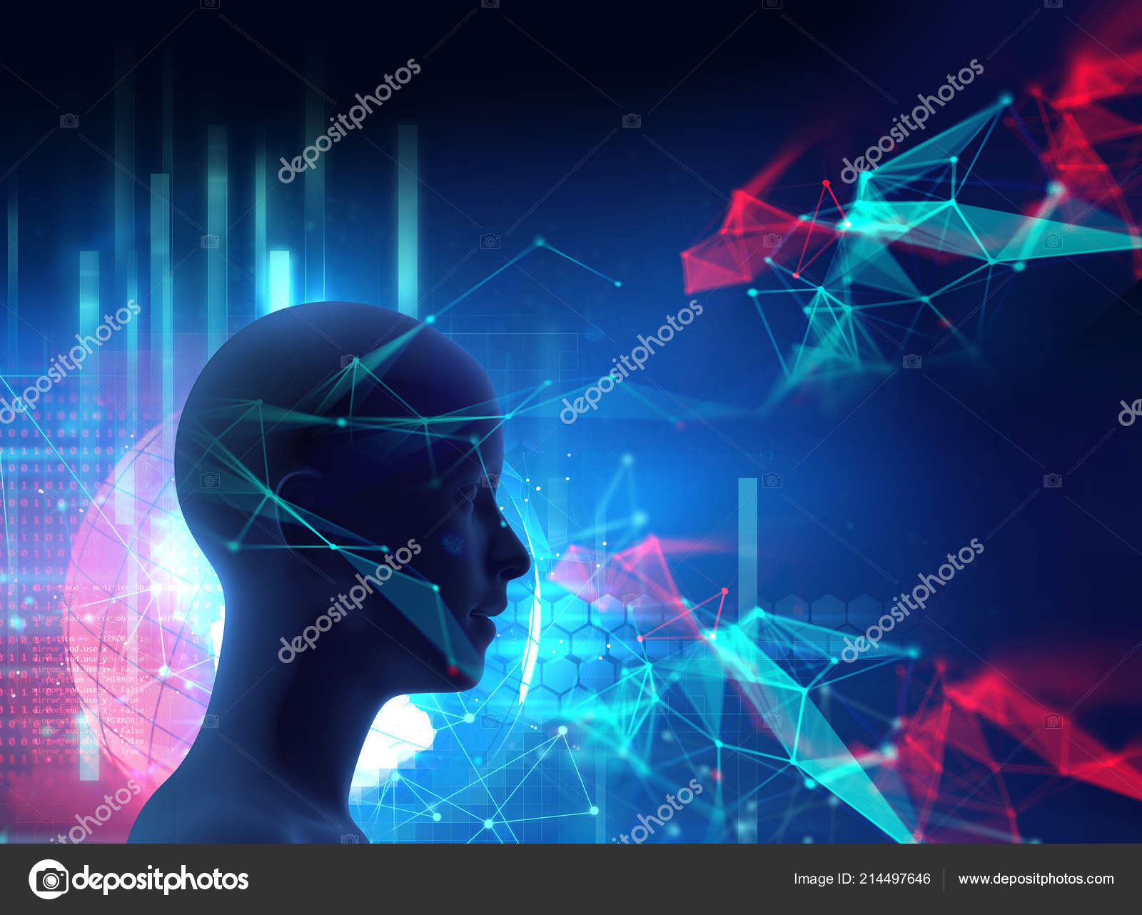 Silhouette Virtual Human 3Dillustration World Map Represent Artificial ...