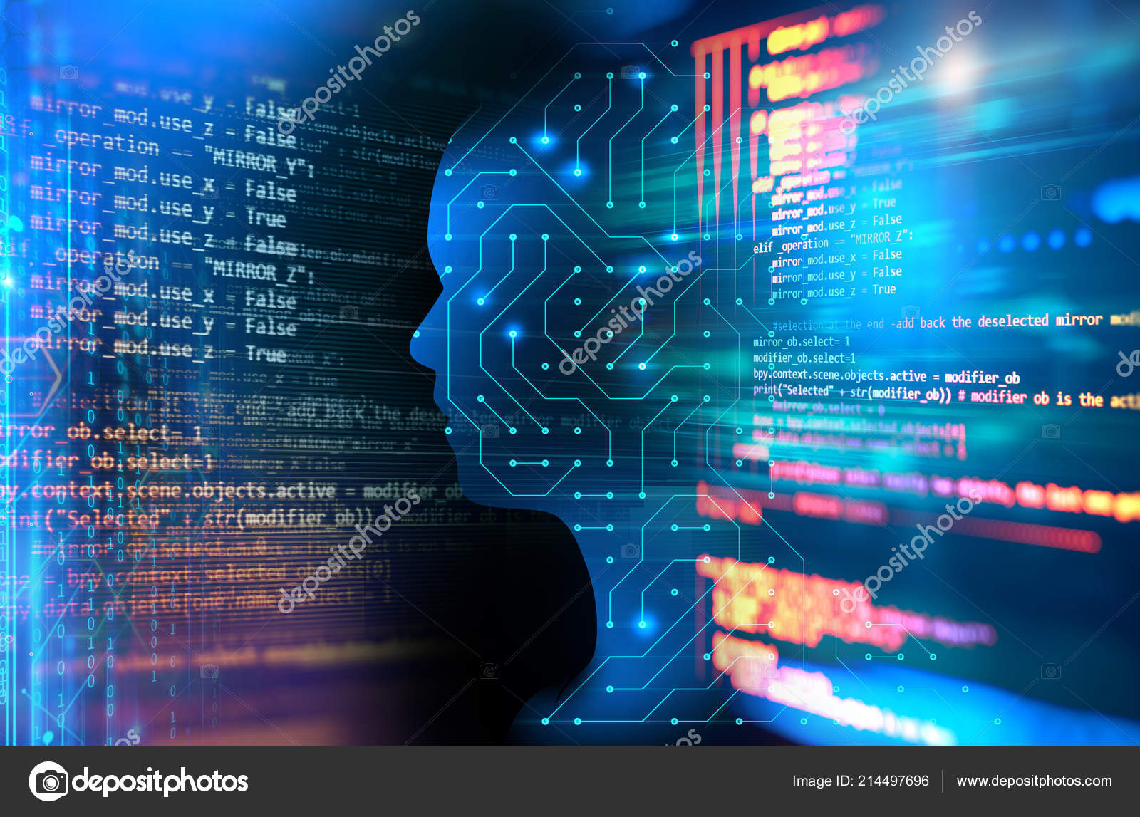 Silhouette Virtual Human Circuit Pattern Illustration Represent ...