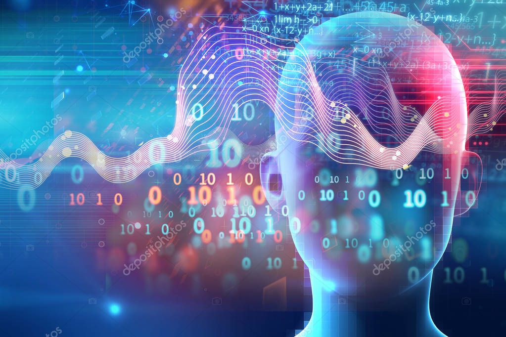 silueta de humano virtual en forma de onda delta del cerebro 3d ...