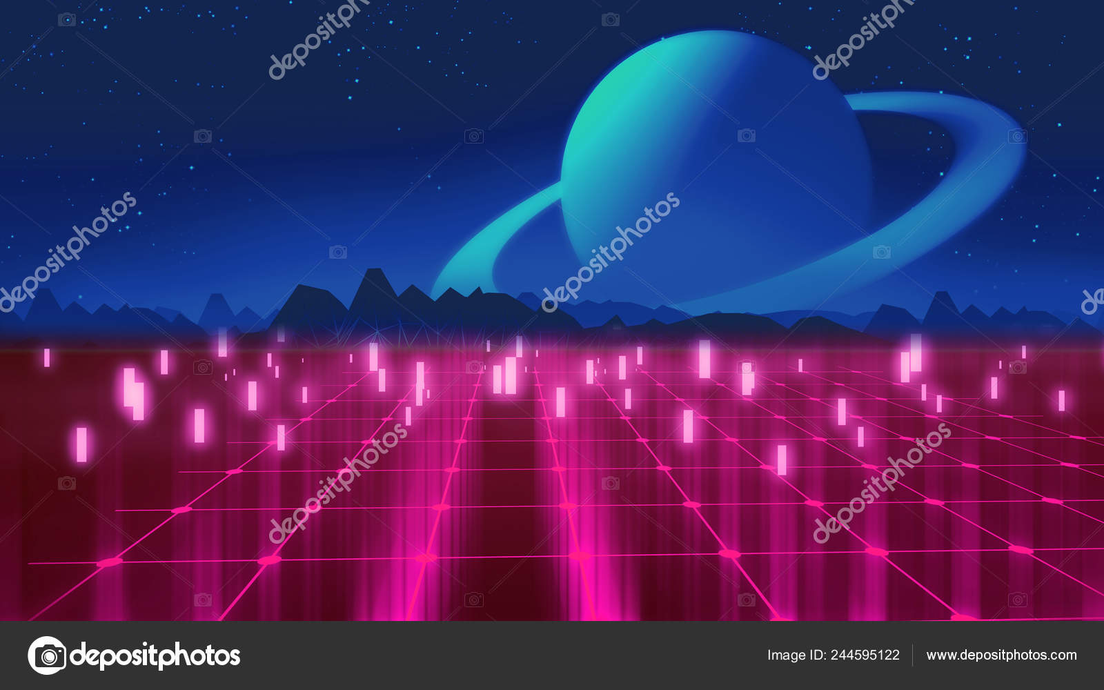 Retro Futuristic Background 1980S Style Illustration Digital Landscape ...