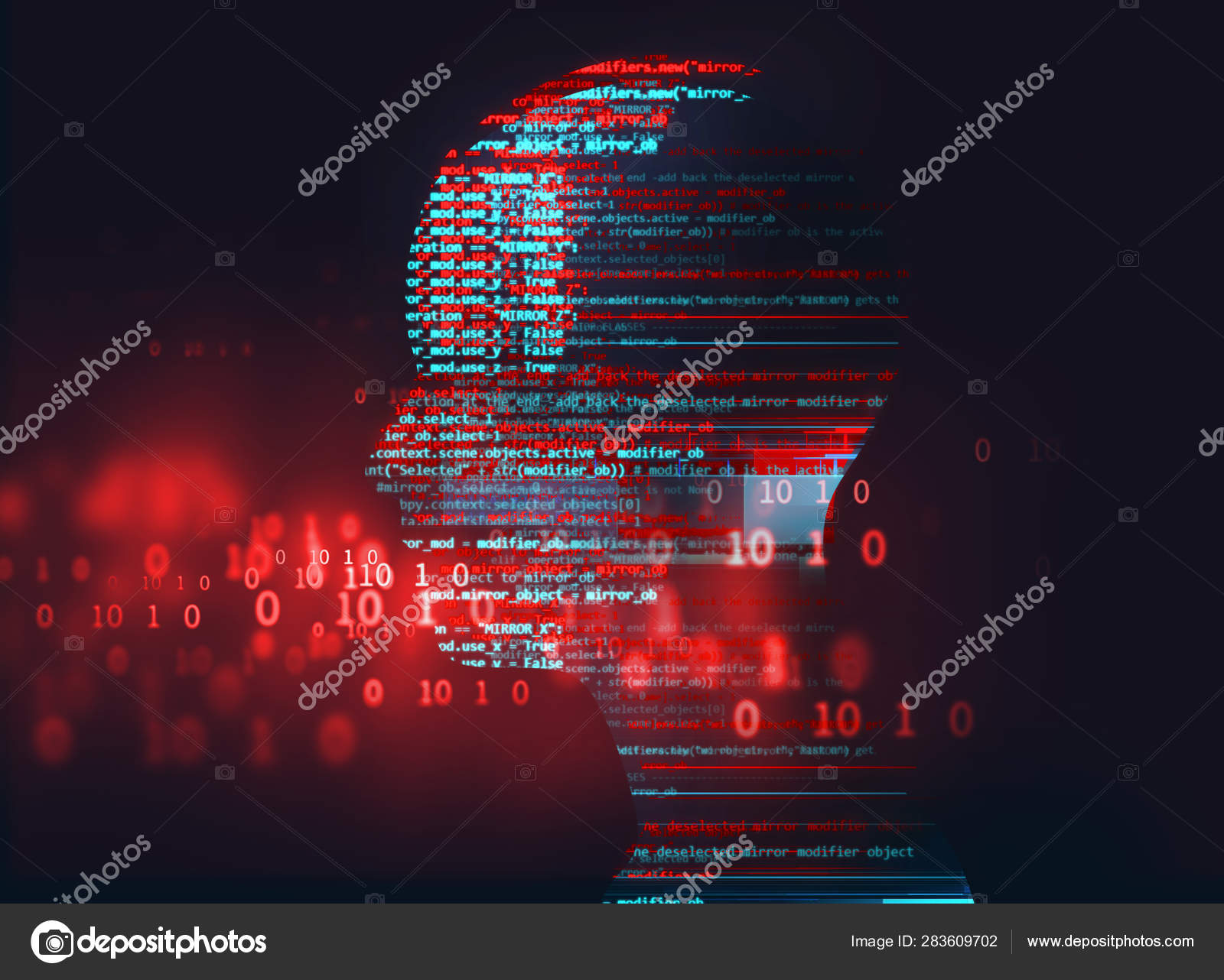 Silhouette of virtual human on abstract technology 3d illustrati Stock ...