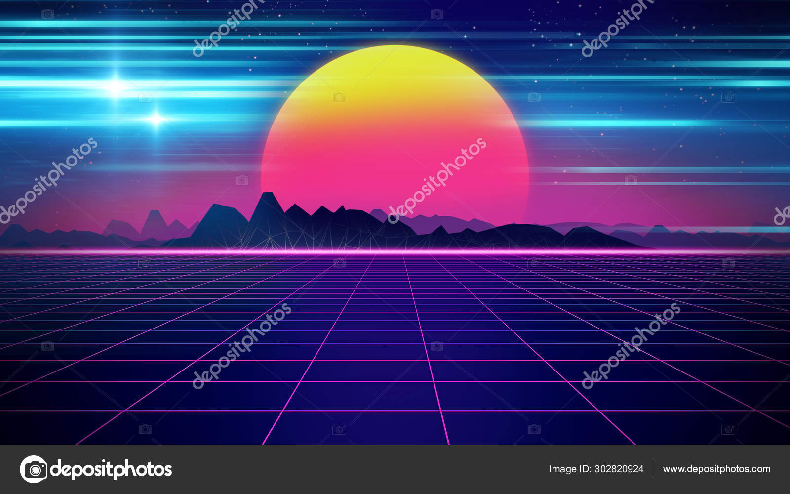 Retro futuristic background 1980s style 3d illustration. Stock Photo by ...