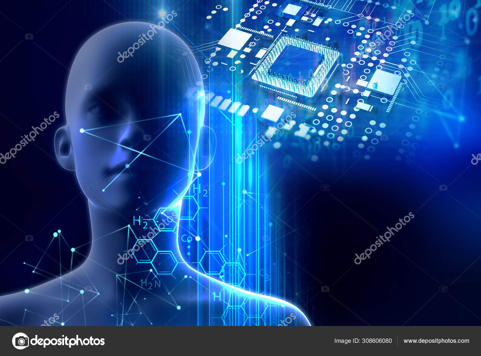 3d illustration of virtual human on technology background. — Stock ...