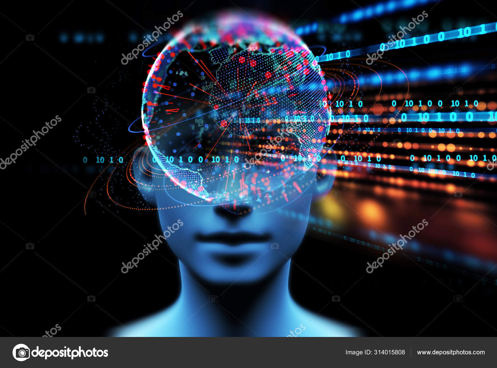 3d illustration of virtual human on technology background. Stock Photo ...