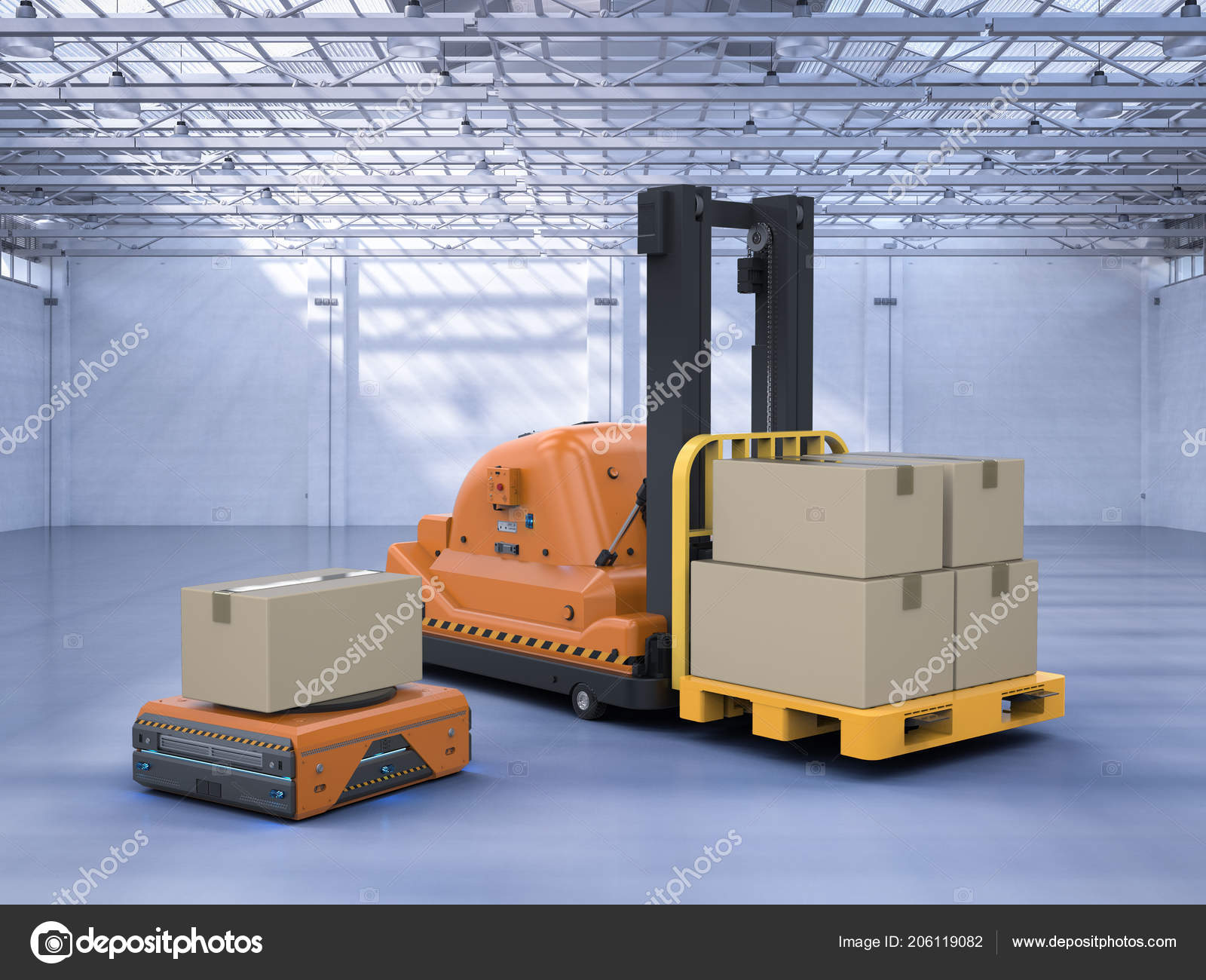 Rendering Automatic Forklift Warehouse Robot Factory — Stock Photo ...