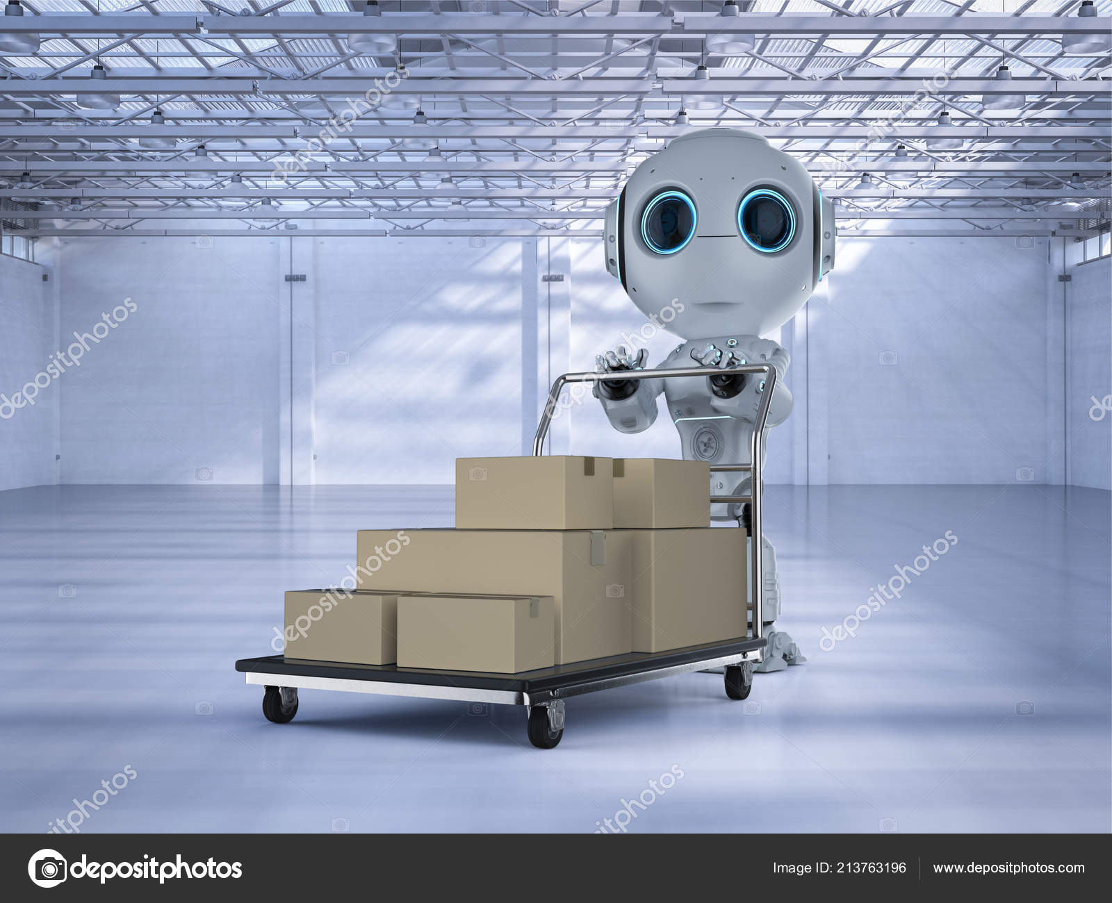 Rendering Mini Delivery Robot Cardboard Boxes Trolley — Stock Photo ...