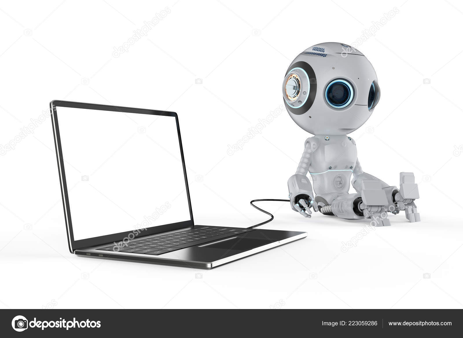 Rendering Mini Robot Computer Notebook White Background Stock Photo by ...