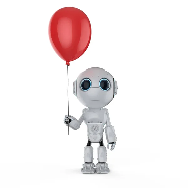 Friendly technology concept with 3d rendering robot hold red balloon ...