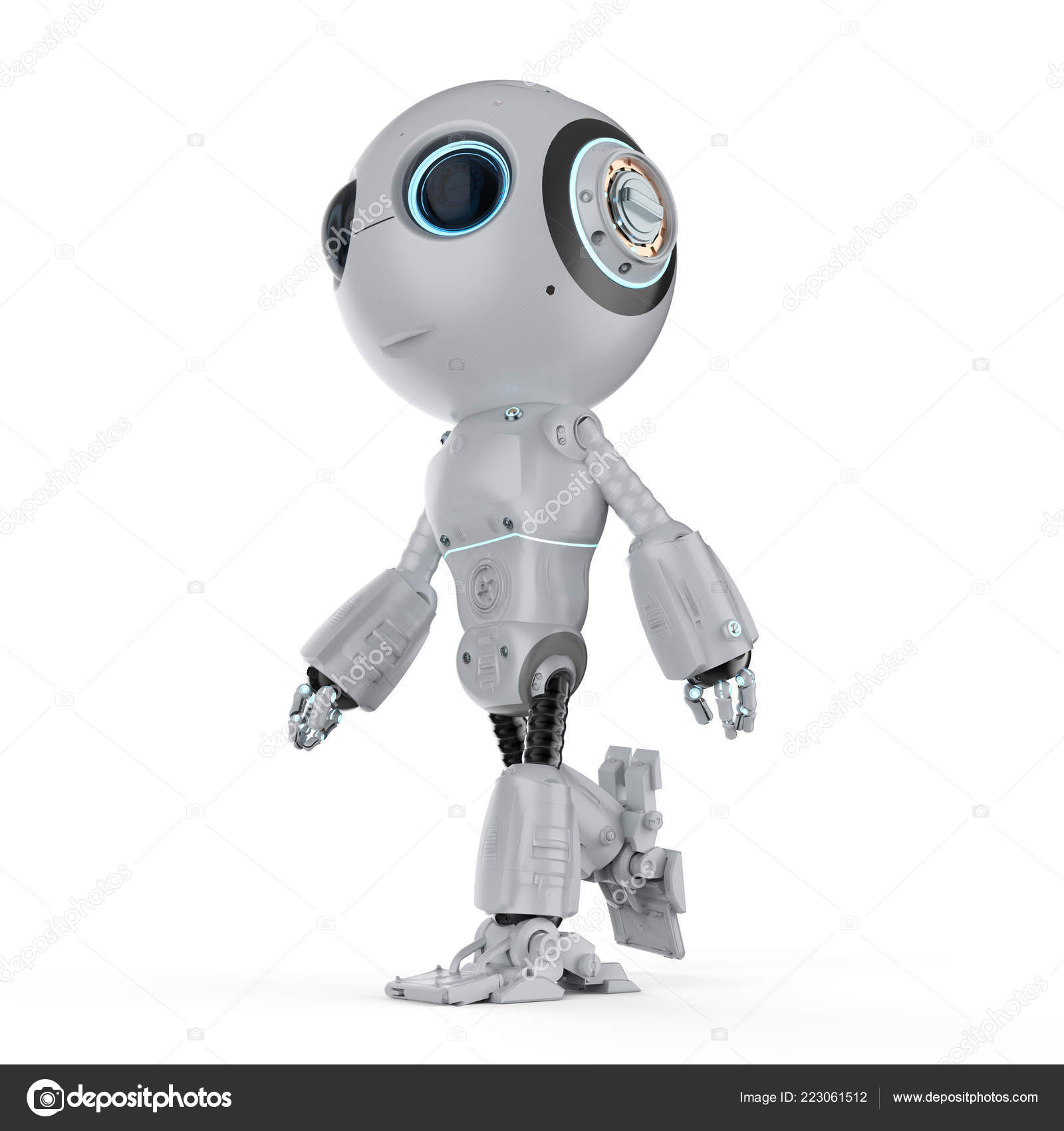 Rendering Mini Robot Walk Step Out White Background Stock Photo by ...