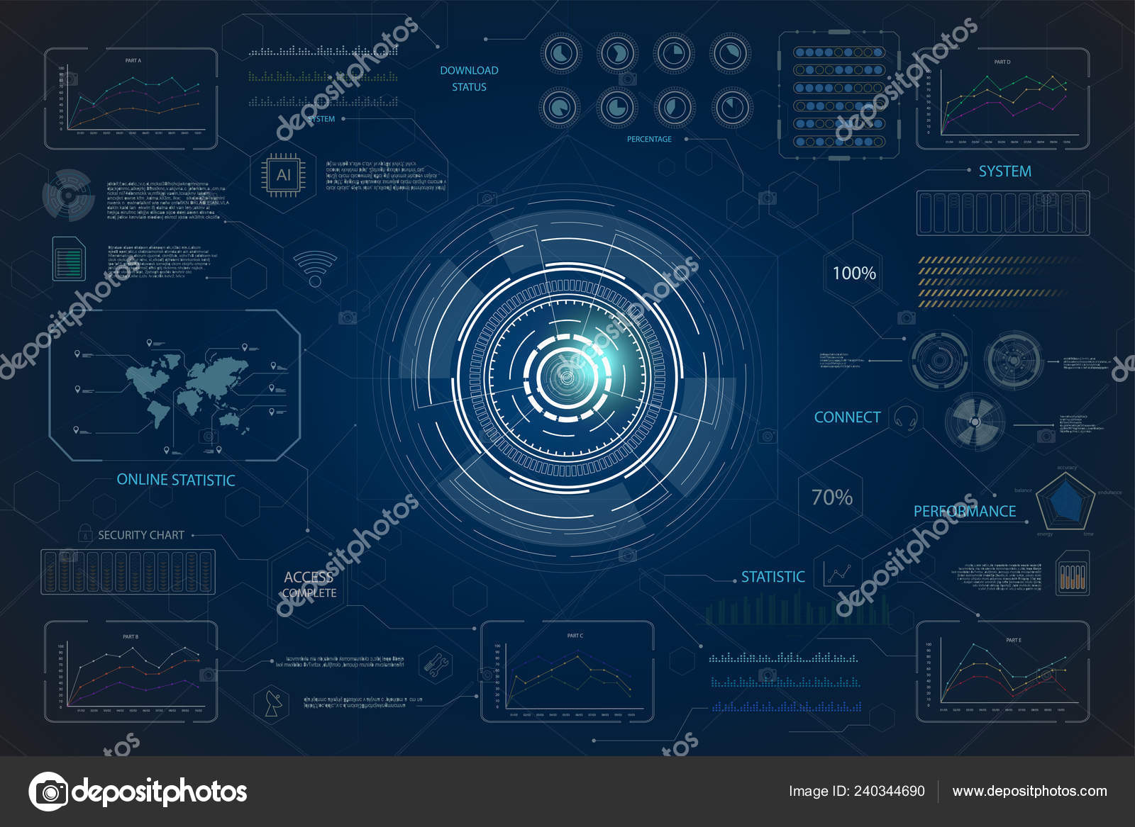 Hud Interface Technology Graphic Display Blue Background Vector ...