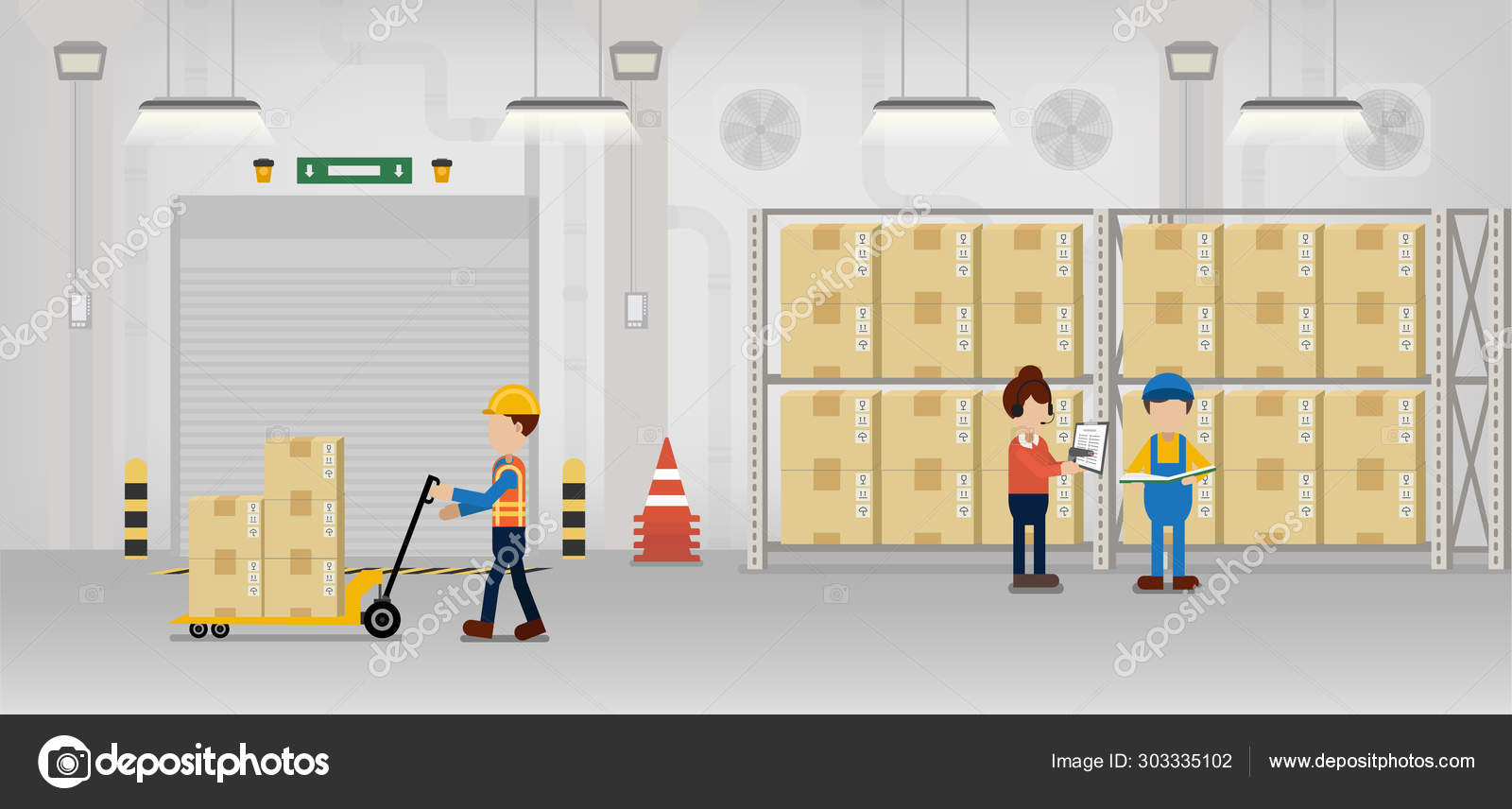 Almacén Proceso Con Los Trabajadores Que Trabajan Ilustración Vectores ...