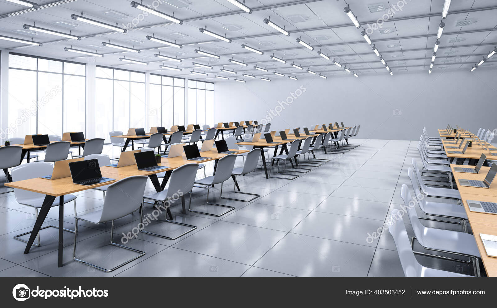 Rendering Empty Office Space Workspace Computer Notebook Stock Photo by ©phonlamai 403503452