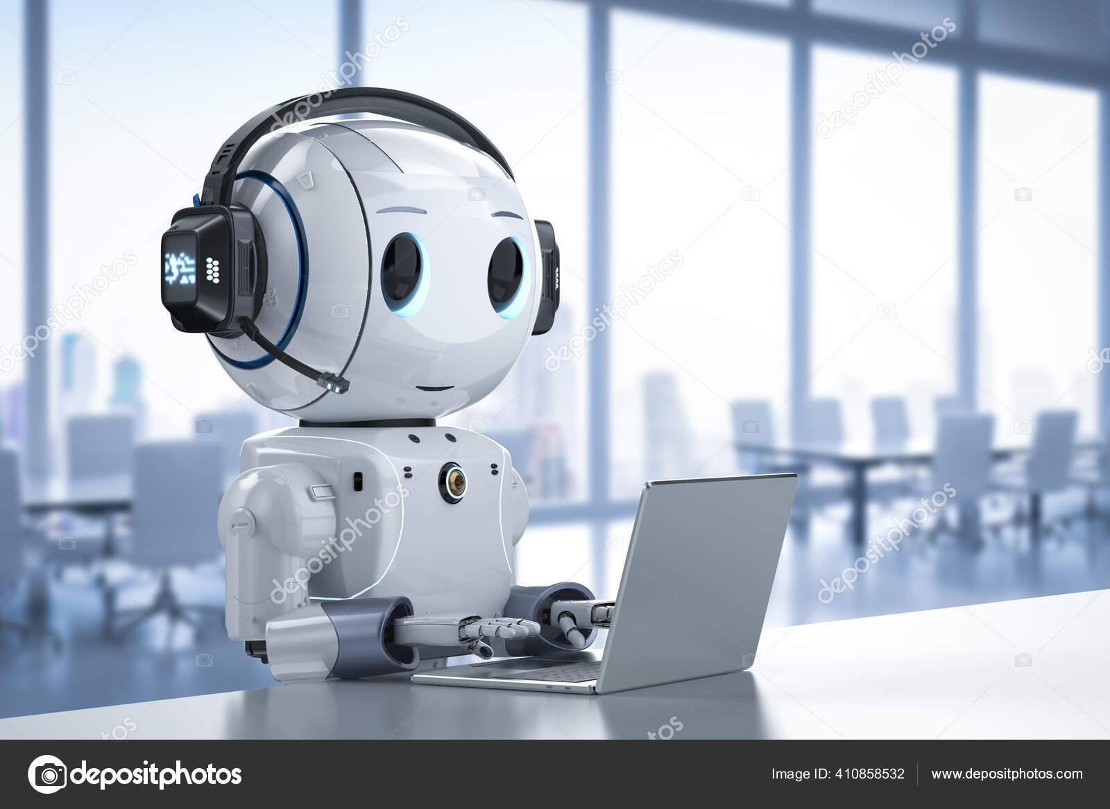 Automation Customer Service Concept Rendering Cute Robot Working ...
