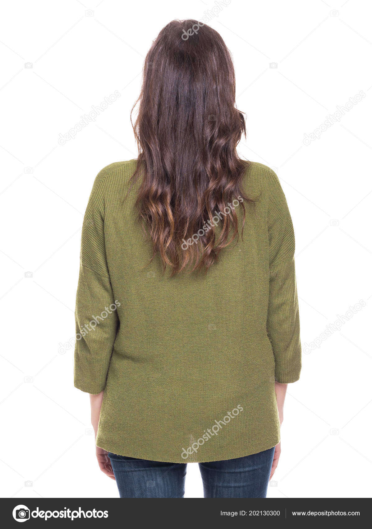 Back View Young Casual Woman Isolated White Background Stock Photo by ...