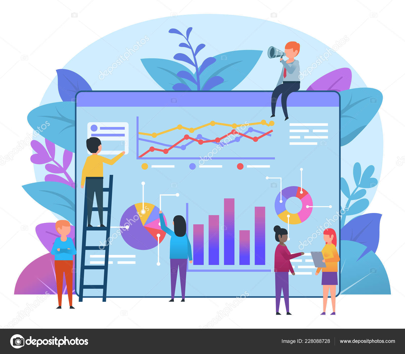 Small People Working Big Page Charts Diagrams Business Statistics ...