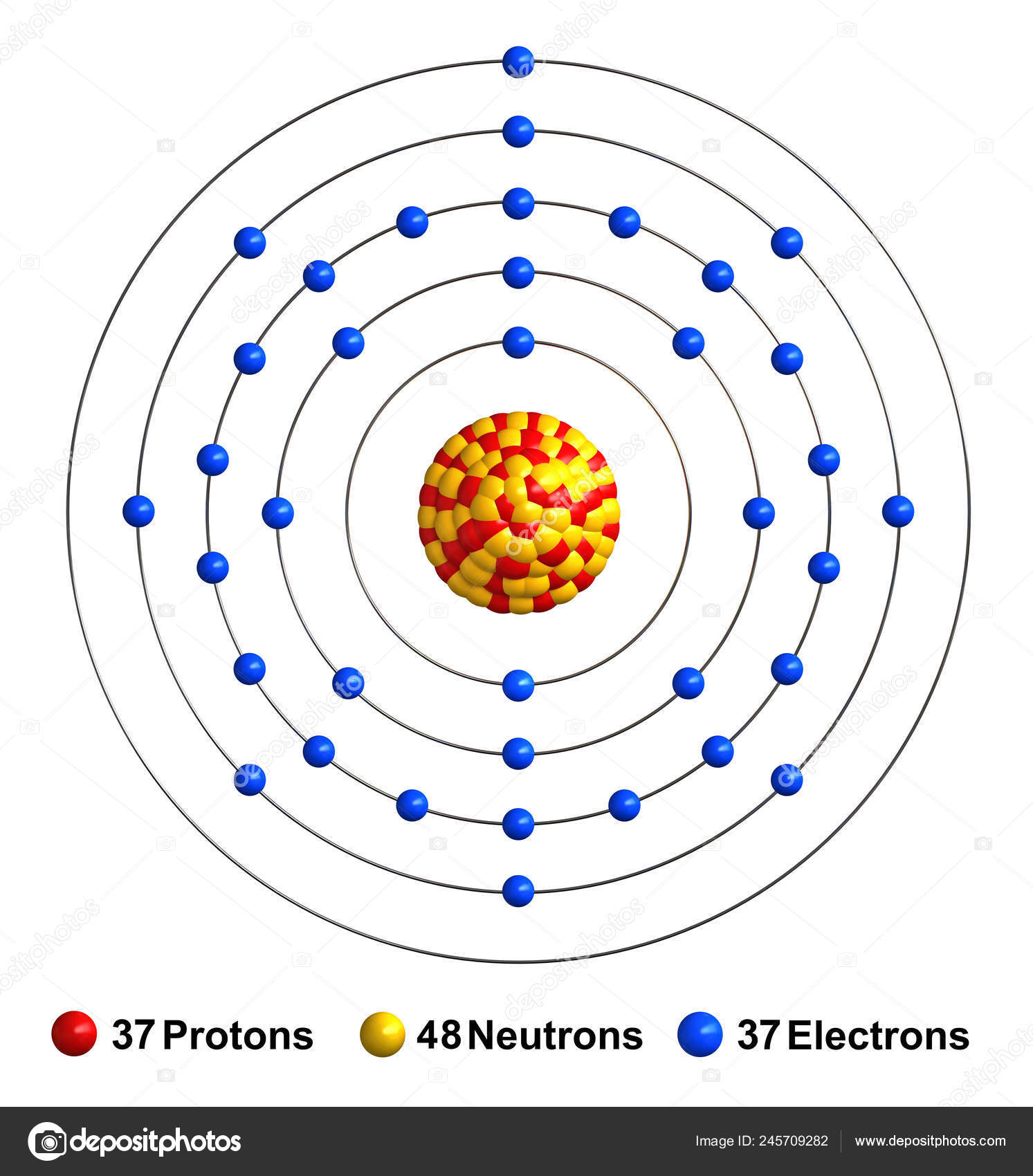 Render Atom Structure Rubidium Isolated White Backgroun Stock Photo by ...