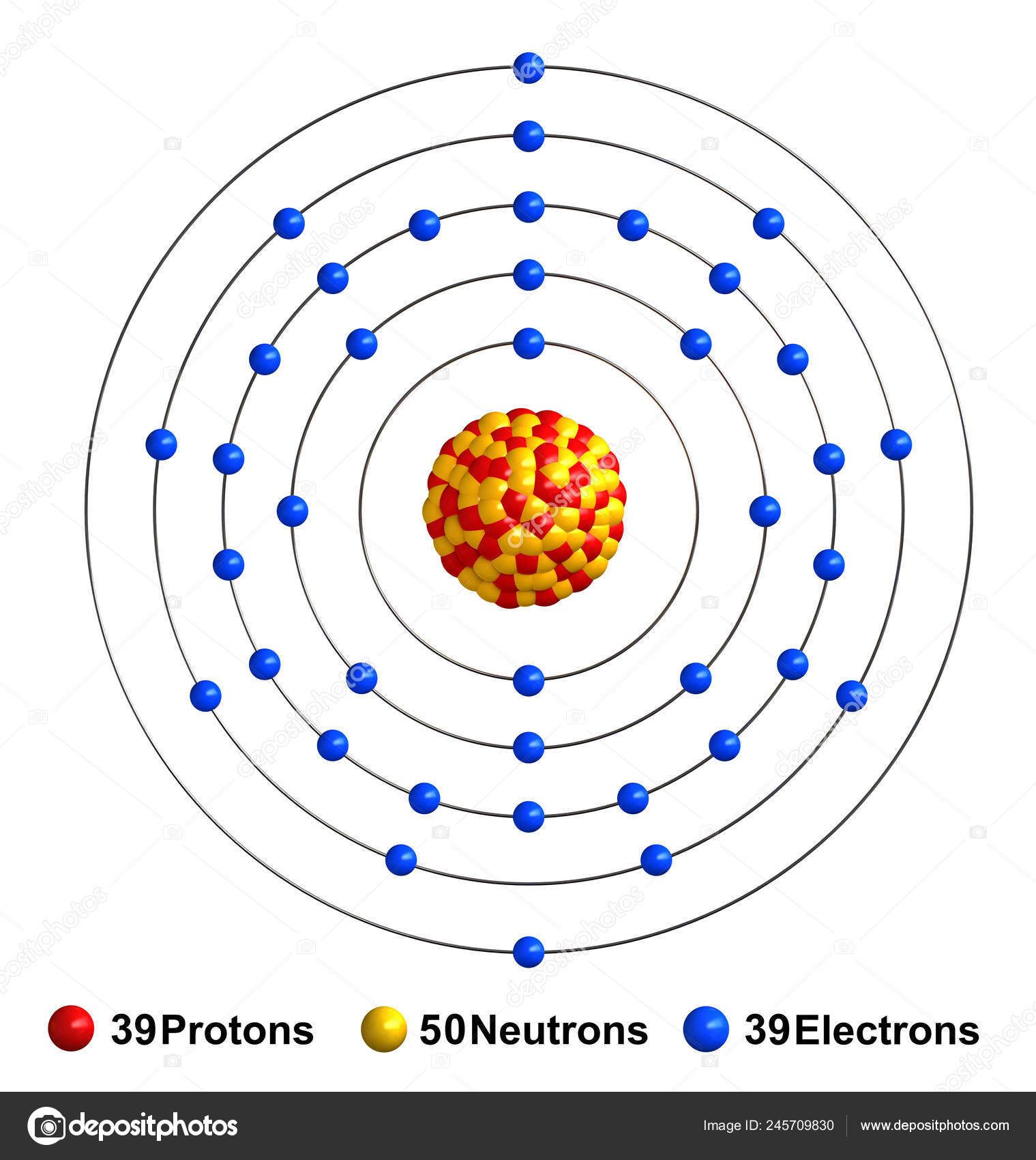 Render Atom Structure Yttrium Isolated White Backgroun — Stock Photo ...
