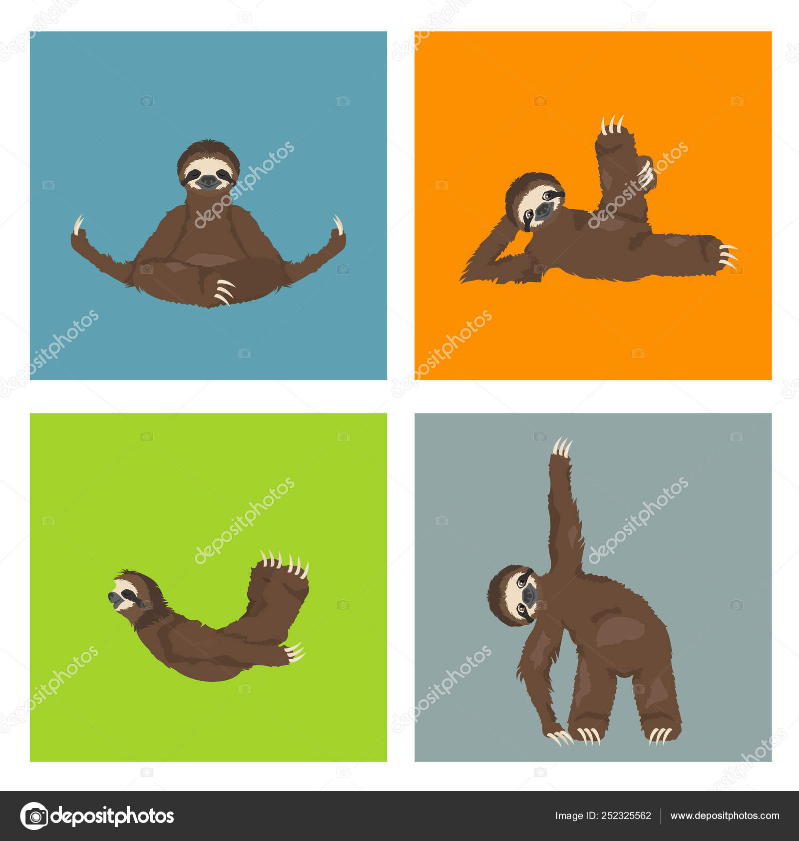 Sloth yoga collection. Funny cartoon animals in different postur Stock ...