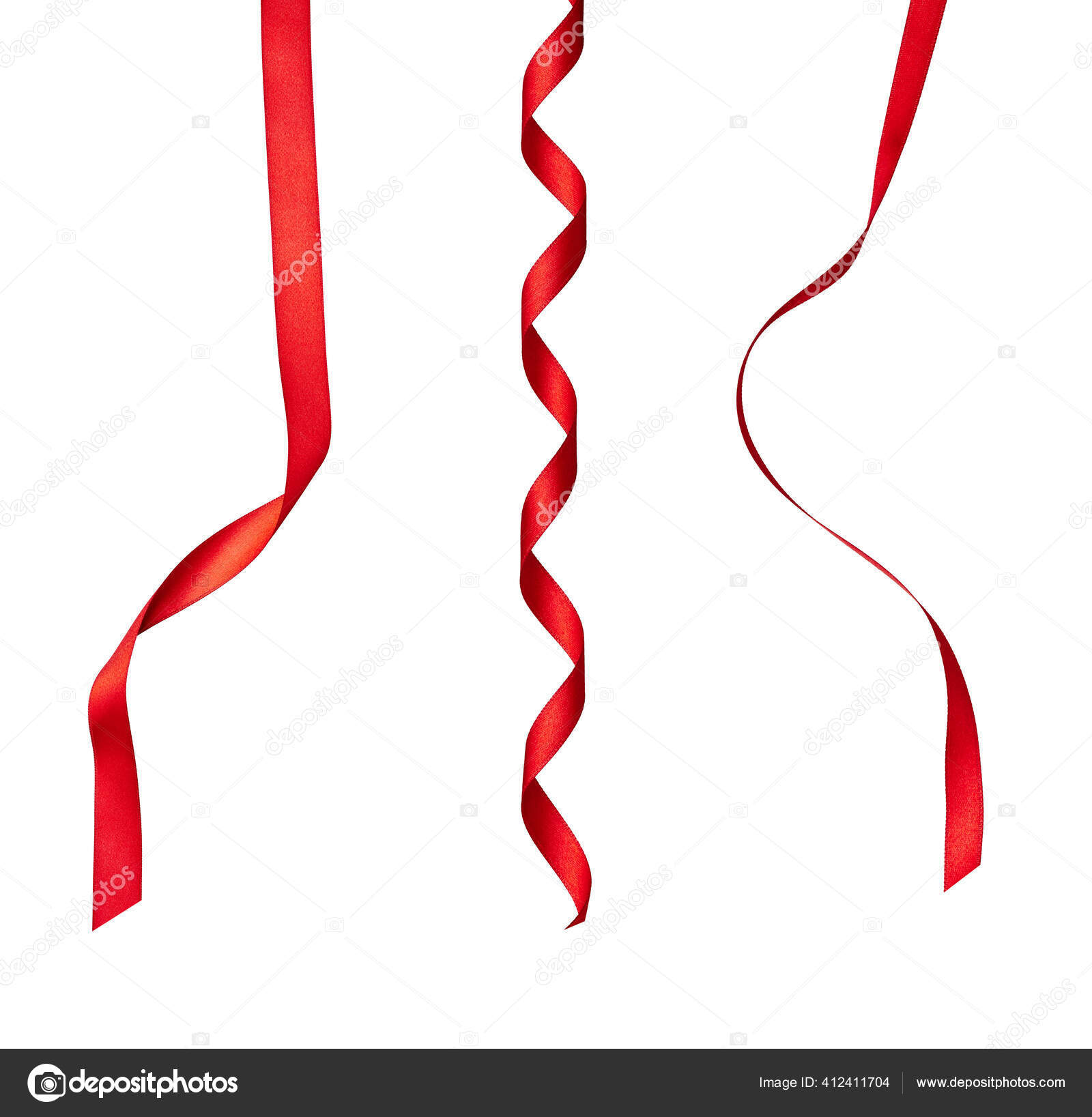 Collection Various Red Ribbon Pieces White Background Each One Shot ...