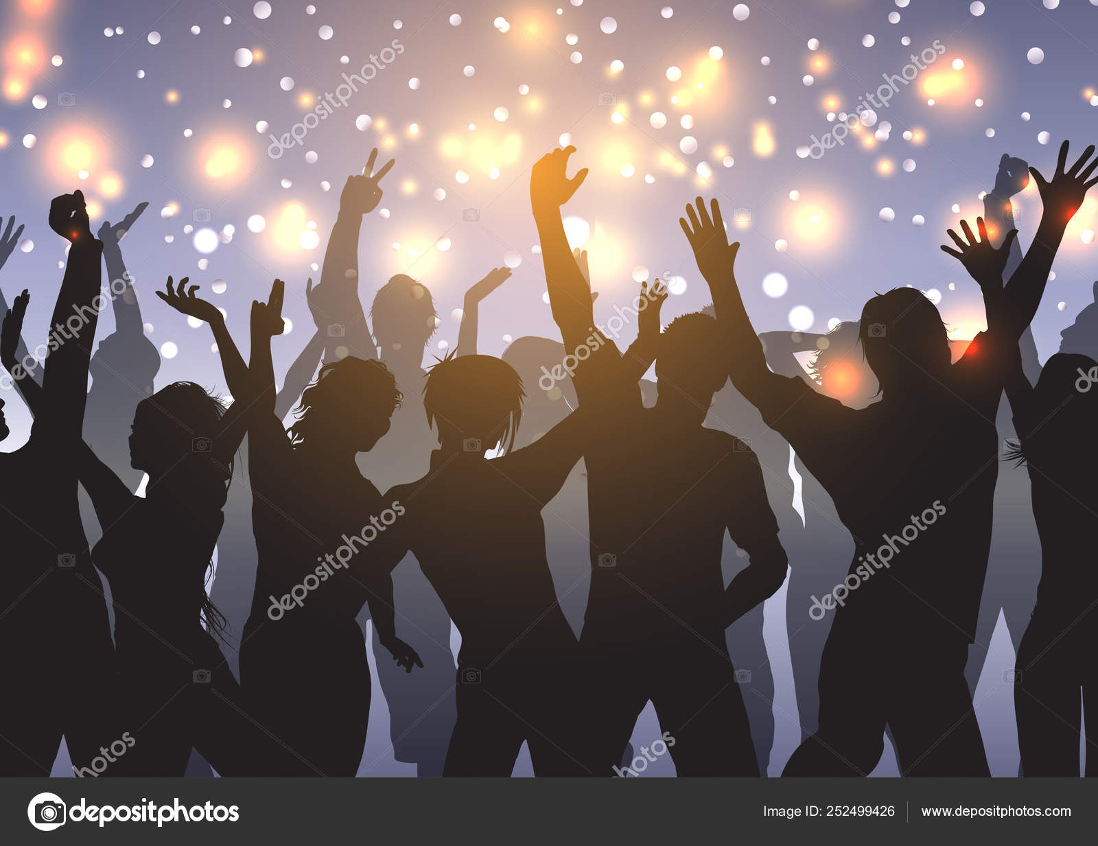 Party crowd on bokeh lights background Stock Vector Image by ...