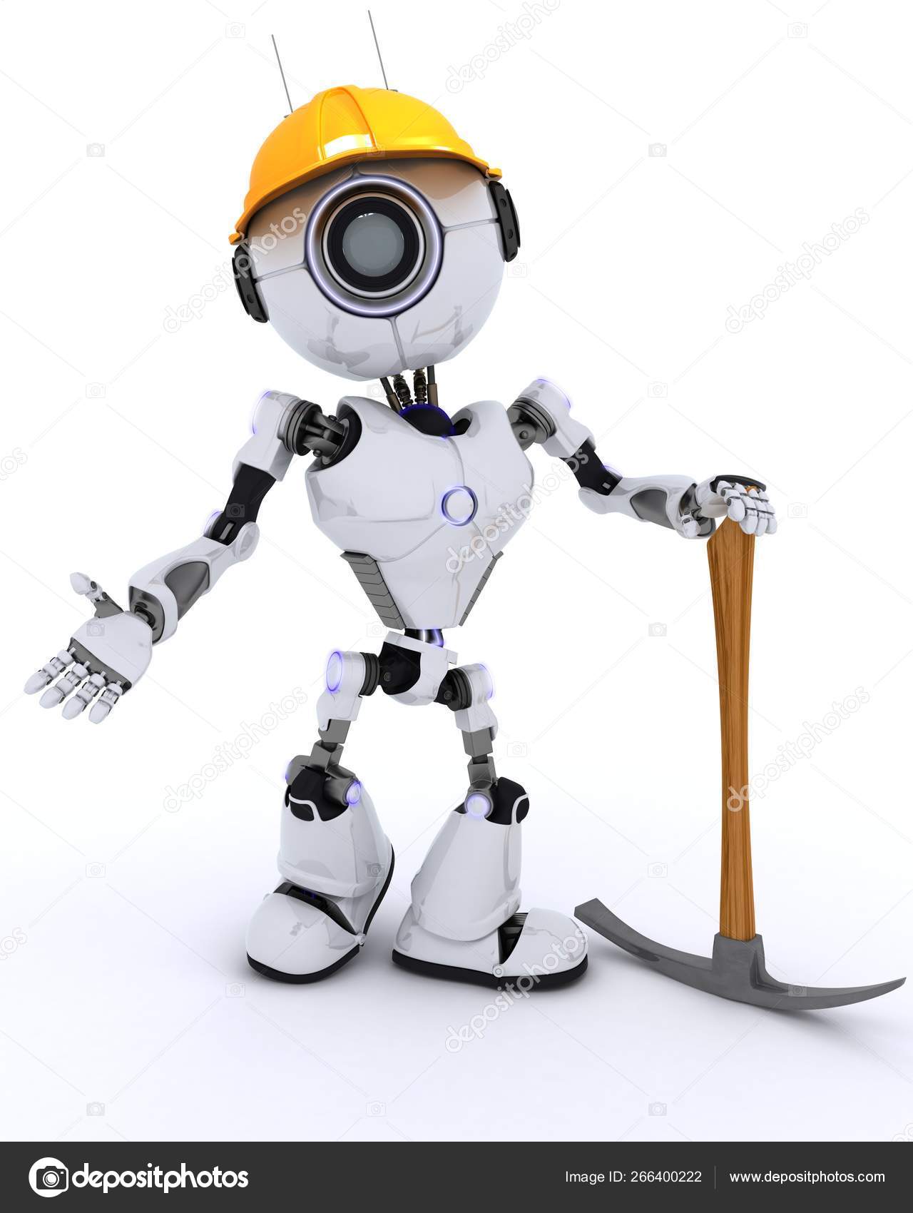 Robot builder with a pickaxe Stock Photo by ©kjpargeter 266400222
