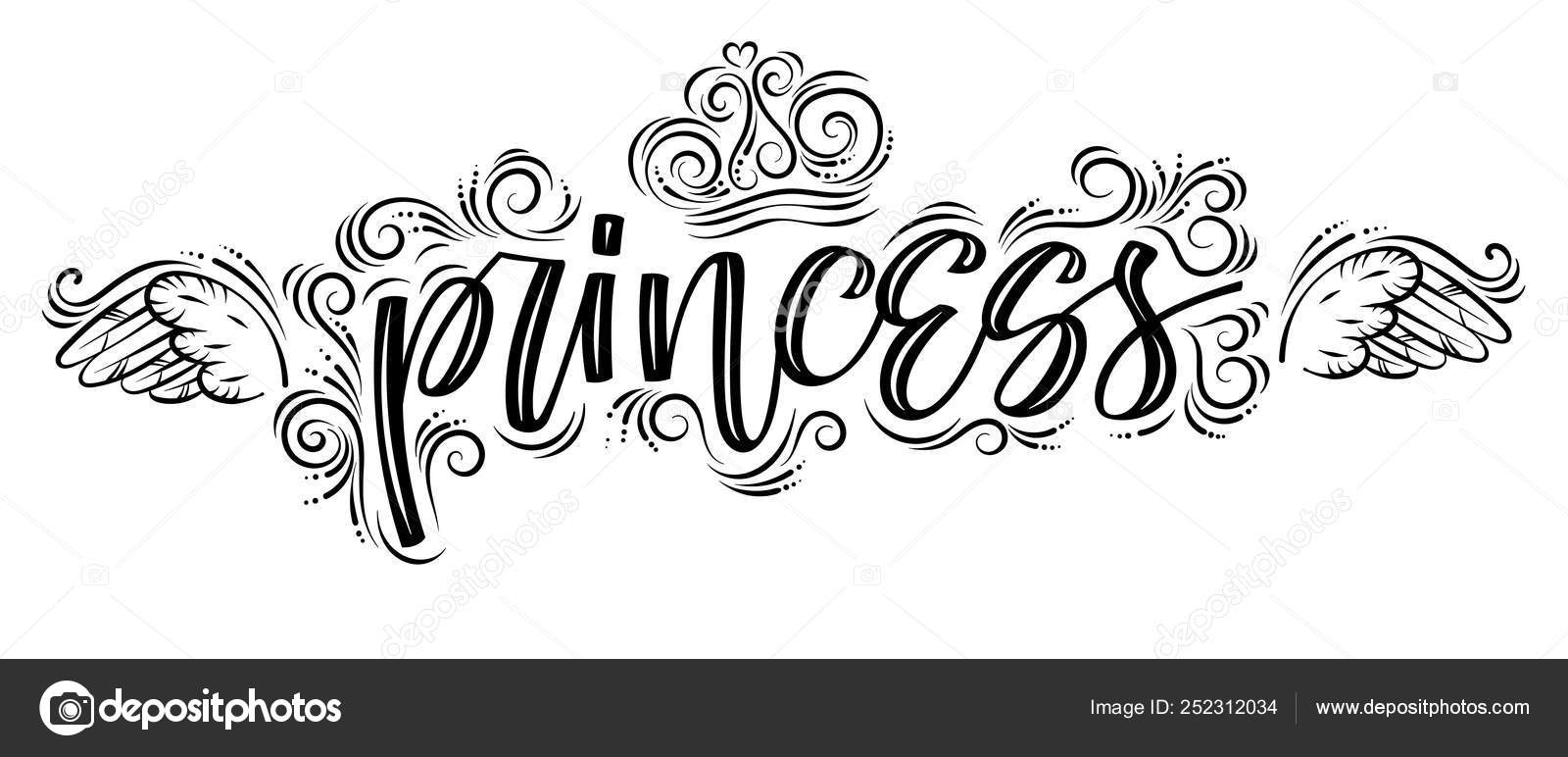 Princess. Hand drawn creative modern calligraphy black-n-white — Stock ...