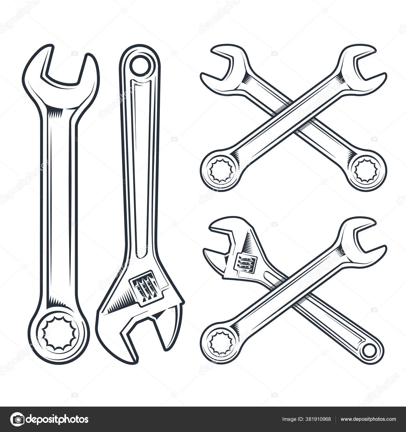 Skruenøgle Justerbar Skruenøgle Reparation Værktøjer Ikon Isoleret Hvid ...