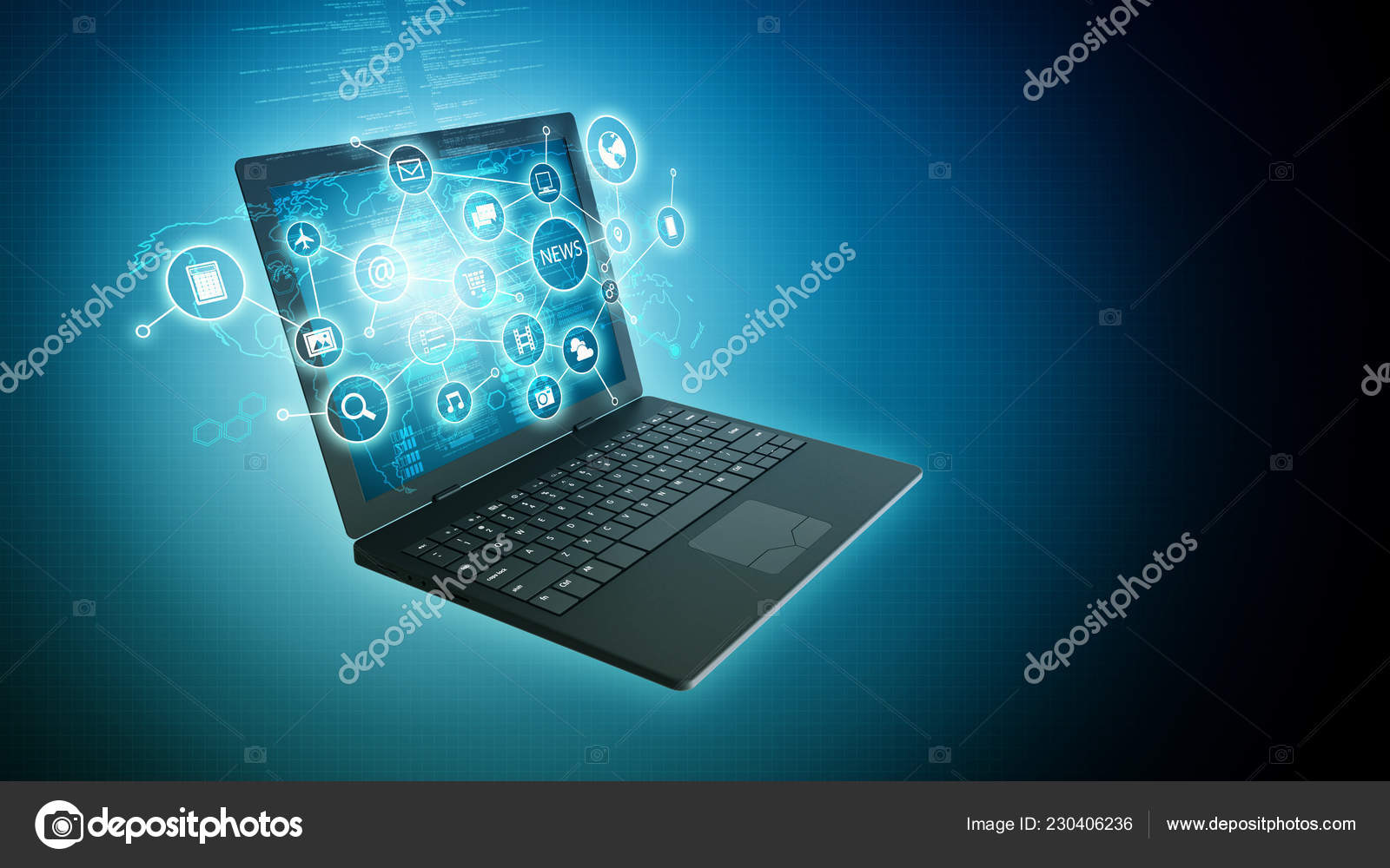 Internet Information Technology Black Laptop Conceptual Images — Stock ...