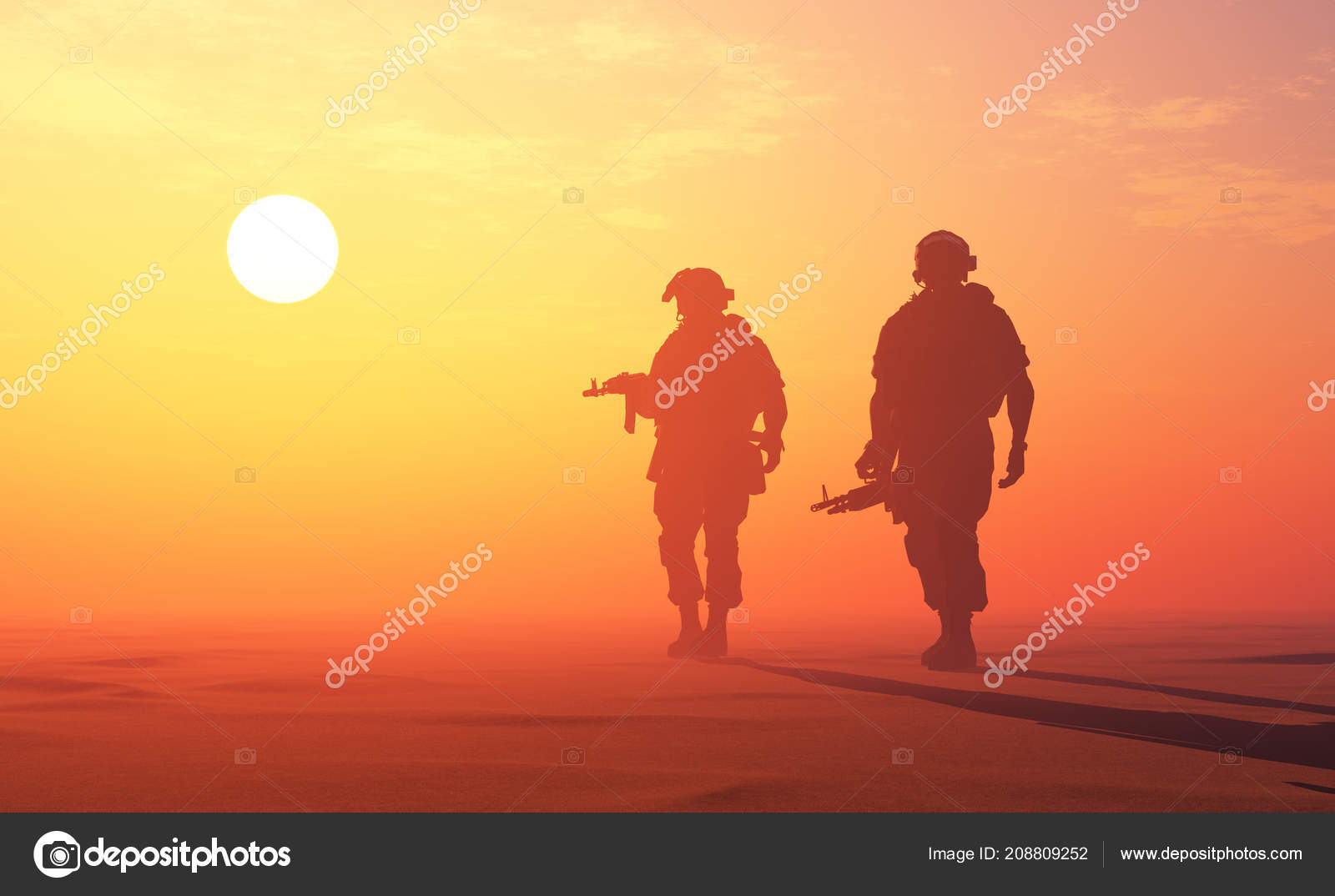 Silhouette Soldier Sunset Render — Stock Photo © Iurii #208809252