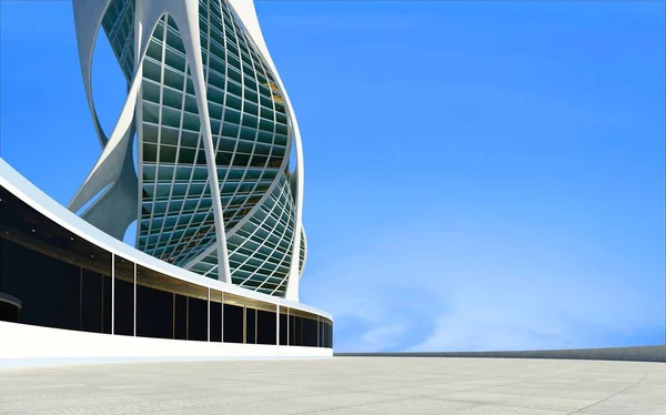 Modern building on a blue background..3d render - Stock Image - Everypixel