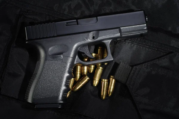 Police Weapon Equipment Handcuffs Black Uniform Background — Stock ...