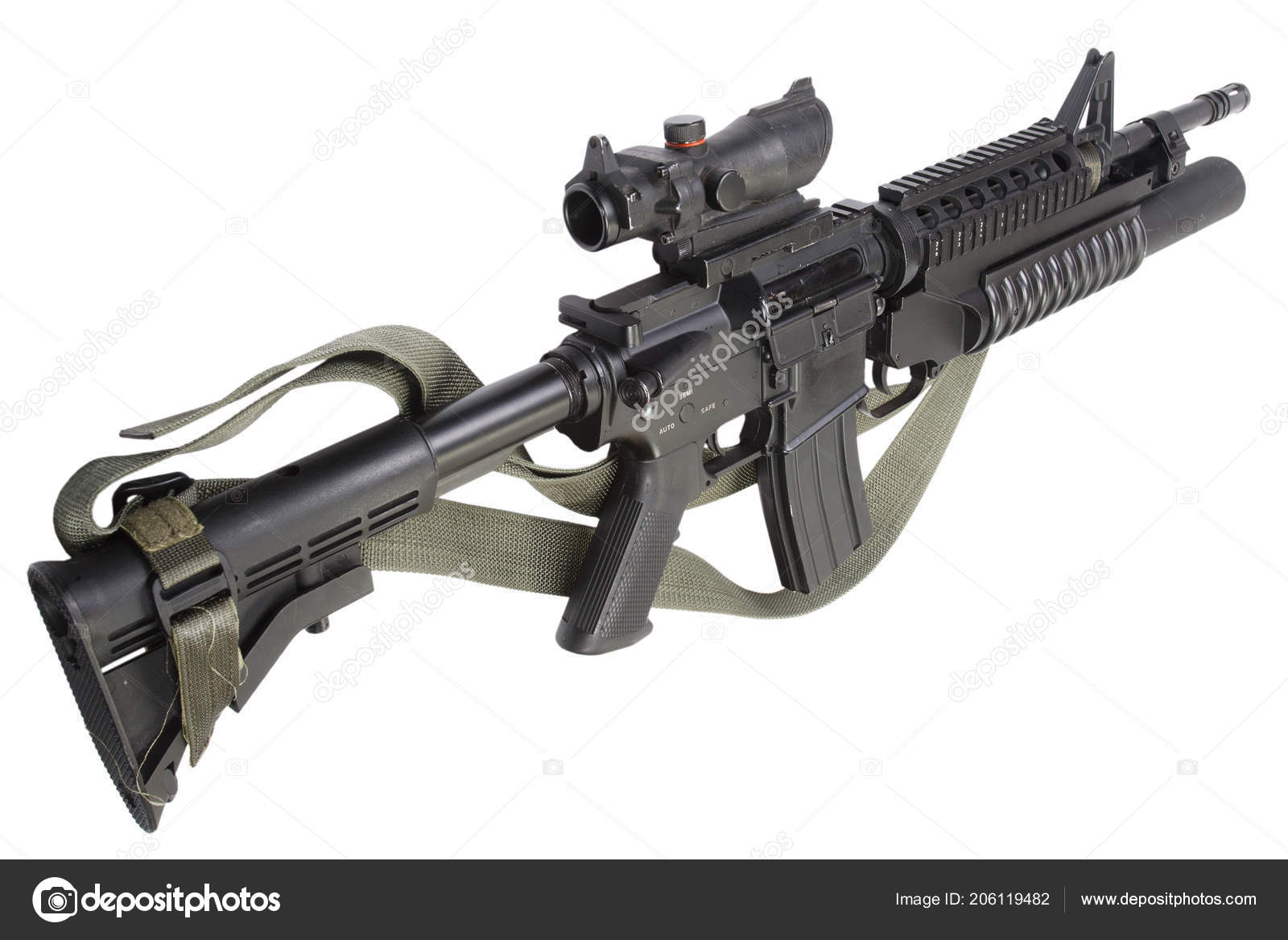 Carbine Equipped M203 Grenade Launcher Isolated White Background ...