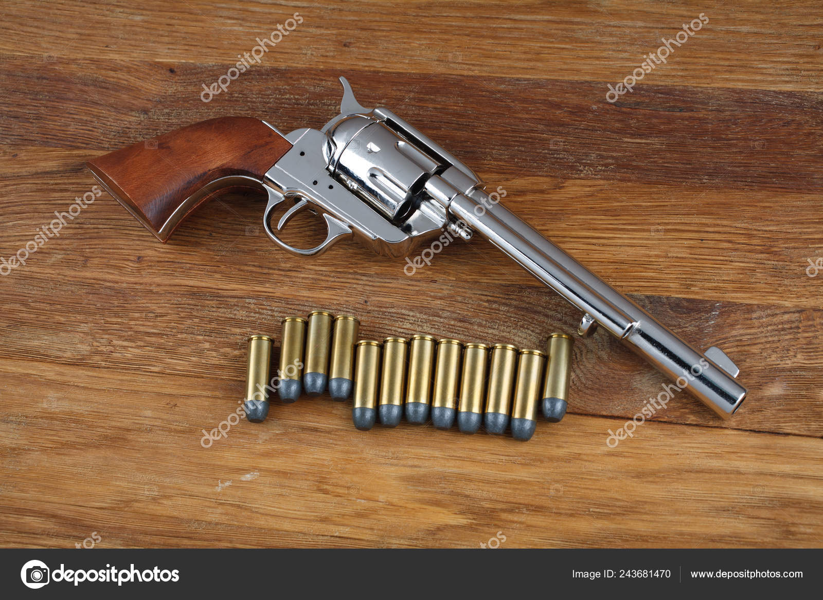 Wild West Revolver Colt Single Action Army Wooden Background Stock ...