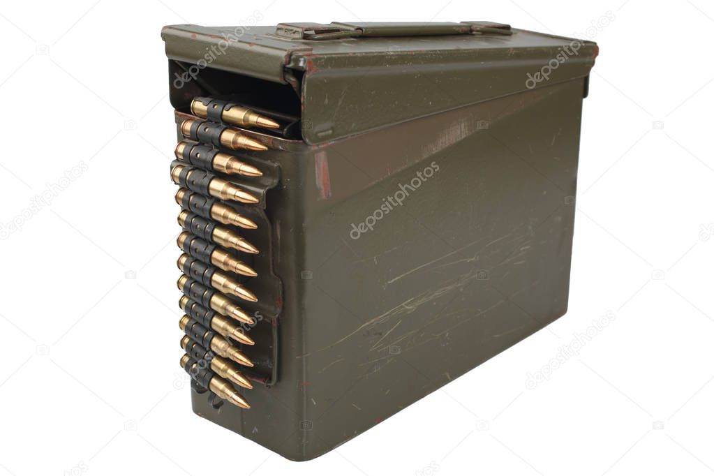 Caja de munición del ejército estadounidense con cinturón de munición ...