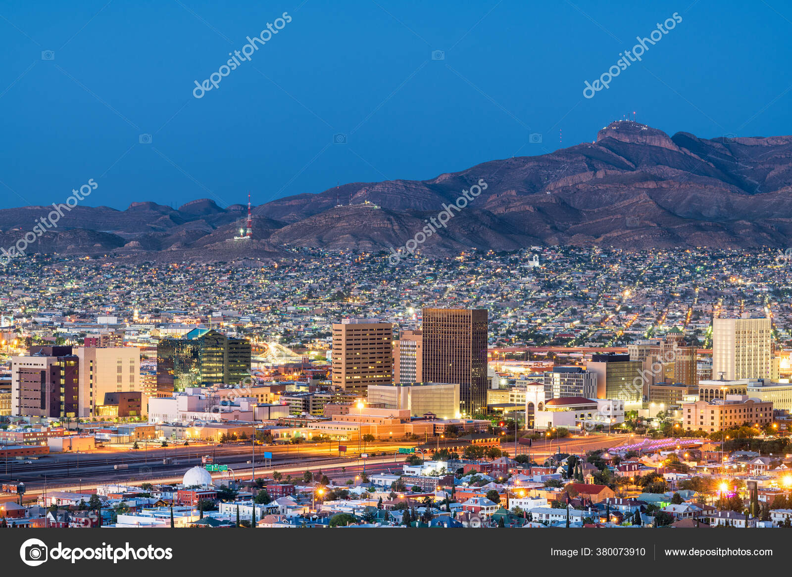 Paso Texas Usa Downtown City Skyline Dusk Juarez Mexico Distance Stock ...
