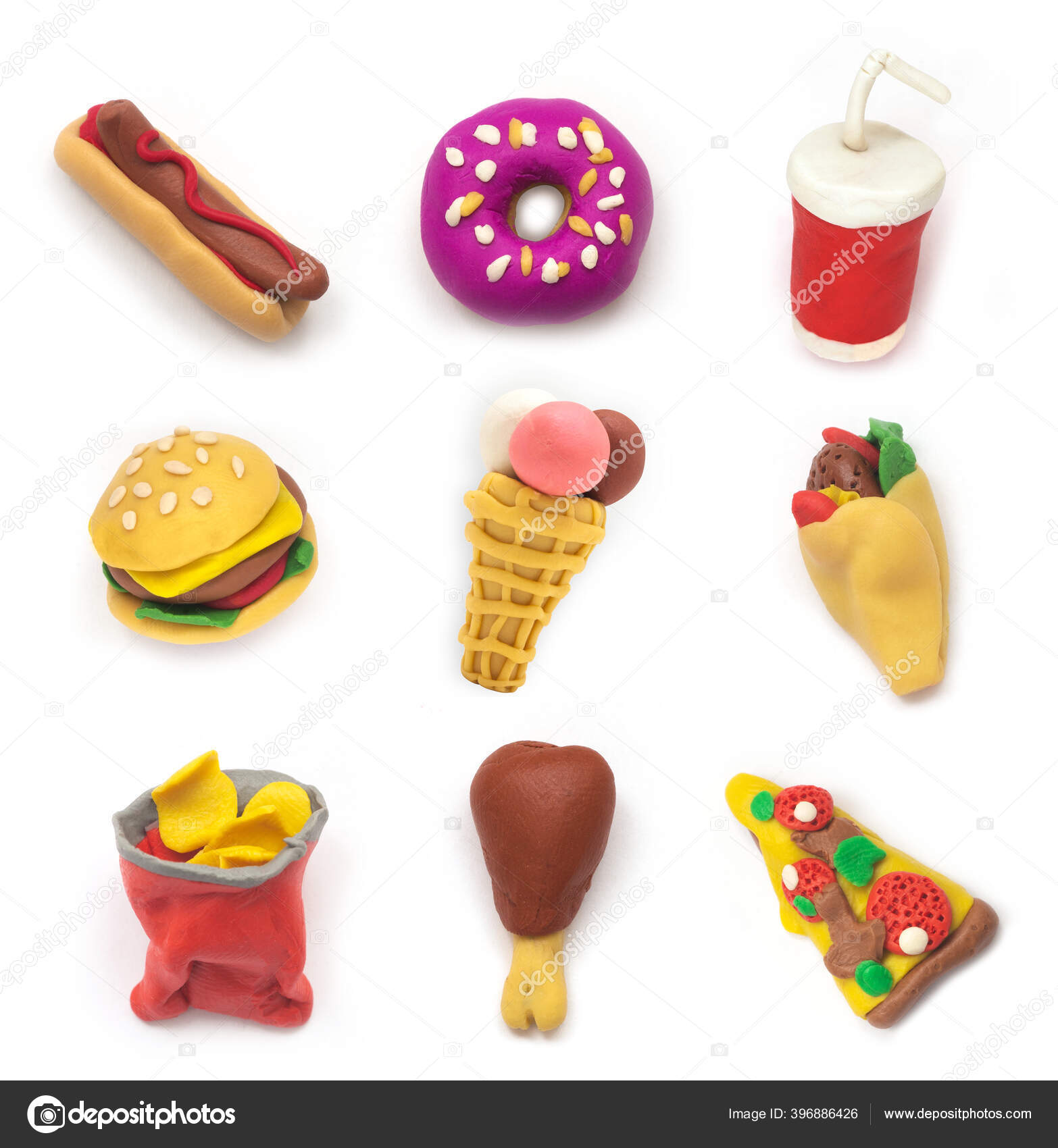 Set Miniature Fast Food Model Clay White Background Hot Dog Stock Photo ...