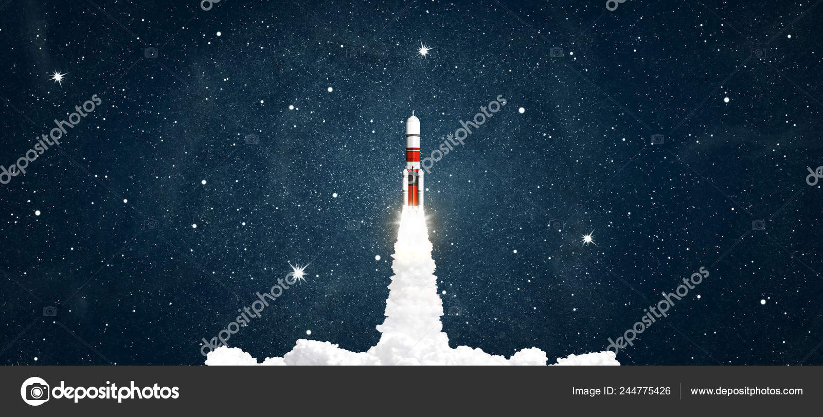 Rocket Launching Space Sky Stars Elements Image Furnished Nasa Stock ...