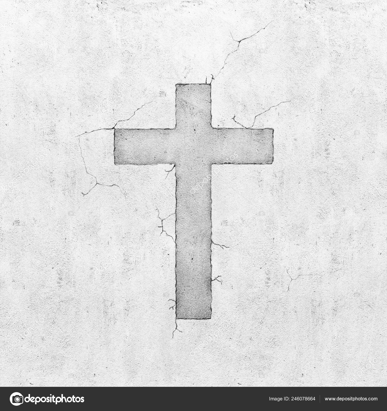 Blank Concrete Grey Wall Background Cross Symbol Stock Photo by ...
