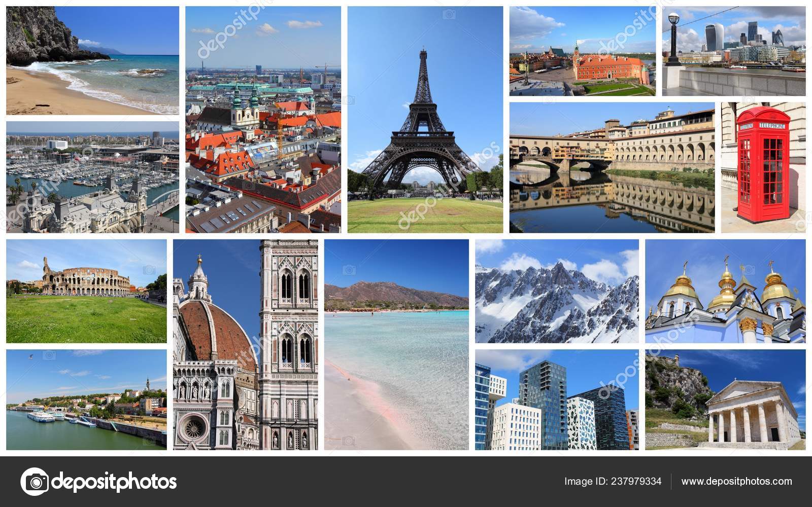 Europe Landmarks Postcard Tourism Attractions Collage Including London Oslo Paris Stock Photo by ...