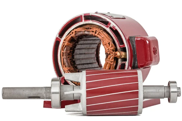 Rotor y estator de motor eléctrico, aislado sobre fondo blanco 2024