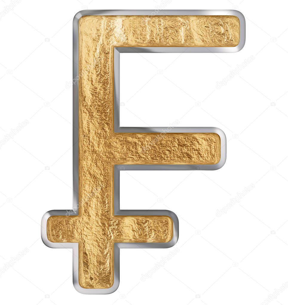 Símbolo franco francés, aislado sobre fondo blanco, 3D render 2022