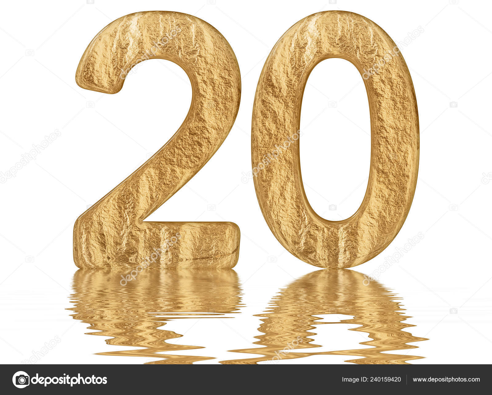 Numeral Twenty Reflected Water Surface Isolated White Render — Stock ... Numeral Twenty Reflected Water Surface Isolated White Render — Stock ...