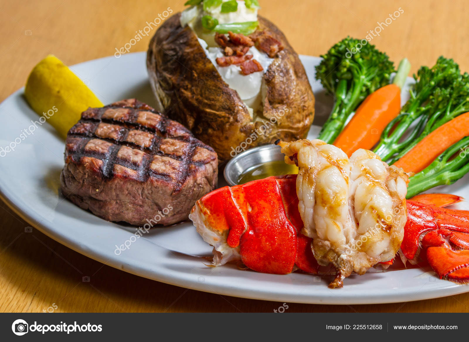 Grilled Lobster Filet Mignon Served Loaded Baked Potato Vegetables ...