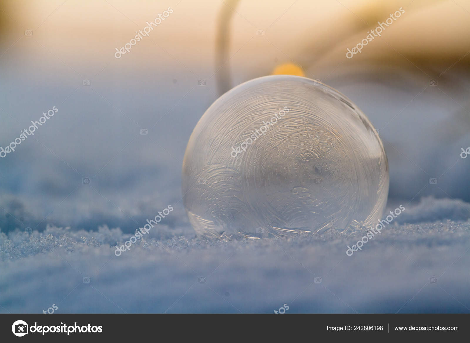 Close Small Soap Bubble Freezing Rapidly Due Extreme Cold Temperatures ...