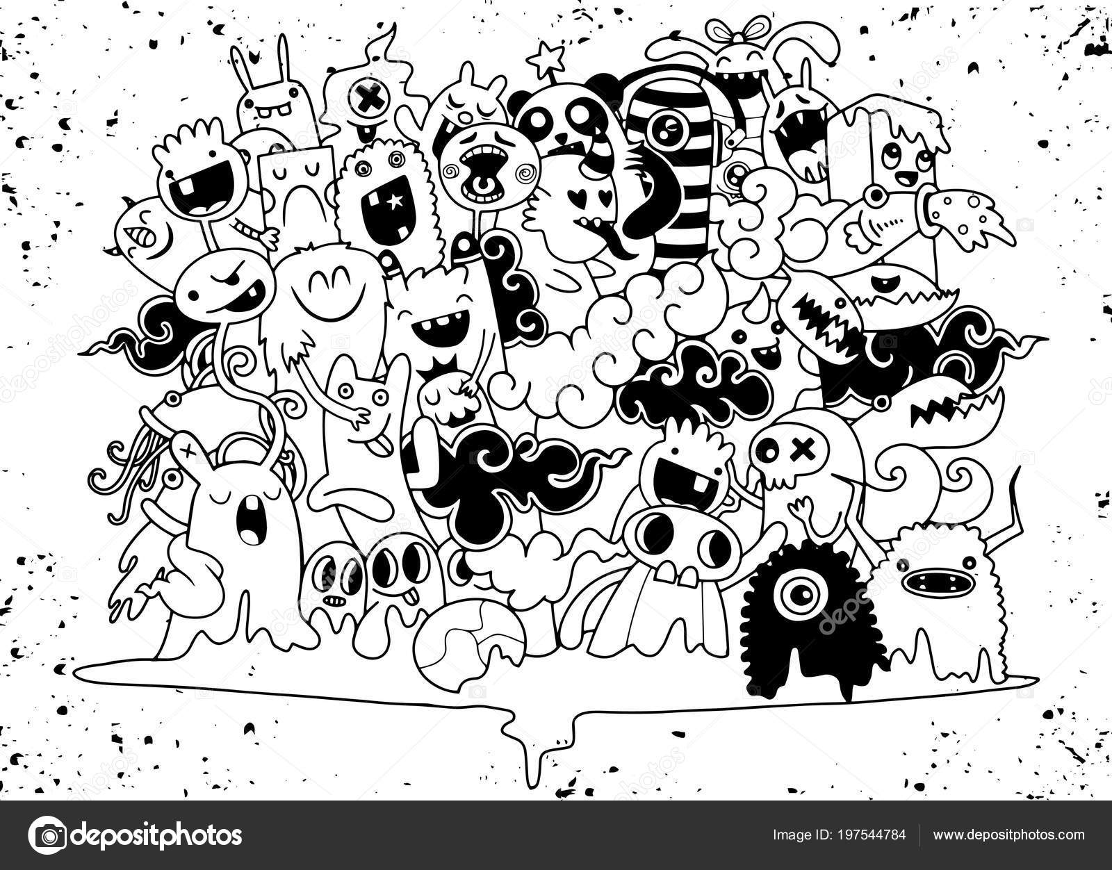 Vector Illustration Doodle Cute Monster Background Hand Drawing Doodle ...
