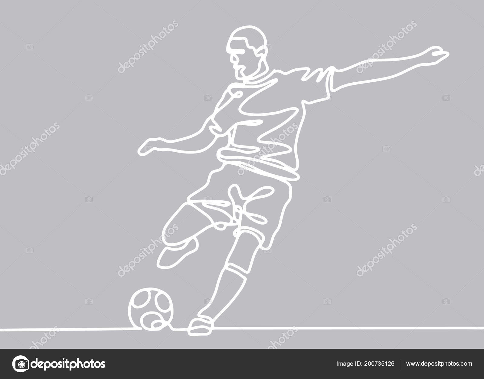 Continuous Line Drawing Illustration Shows Football Player Kicks Ball ... Continuous Line Drawing Illustration Shows Football Player Kicks Ball ...