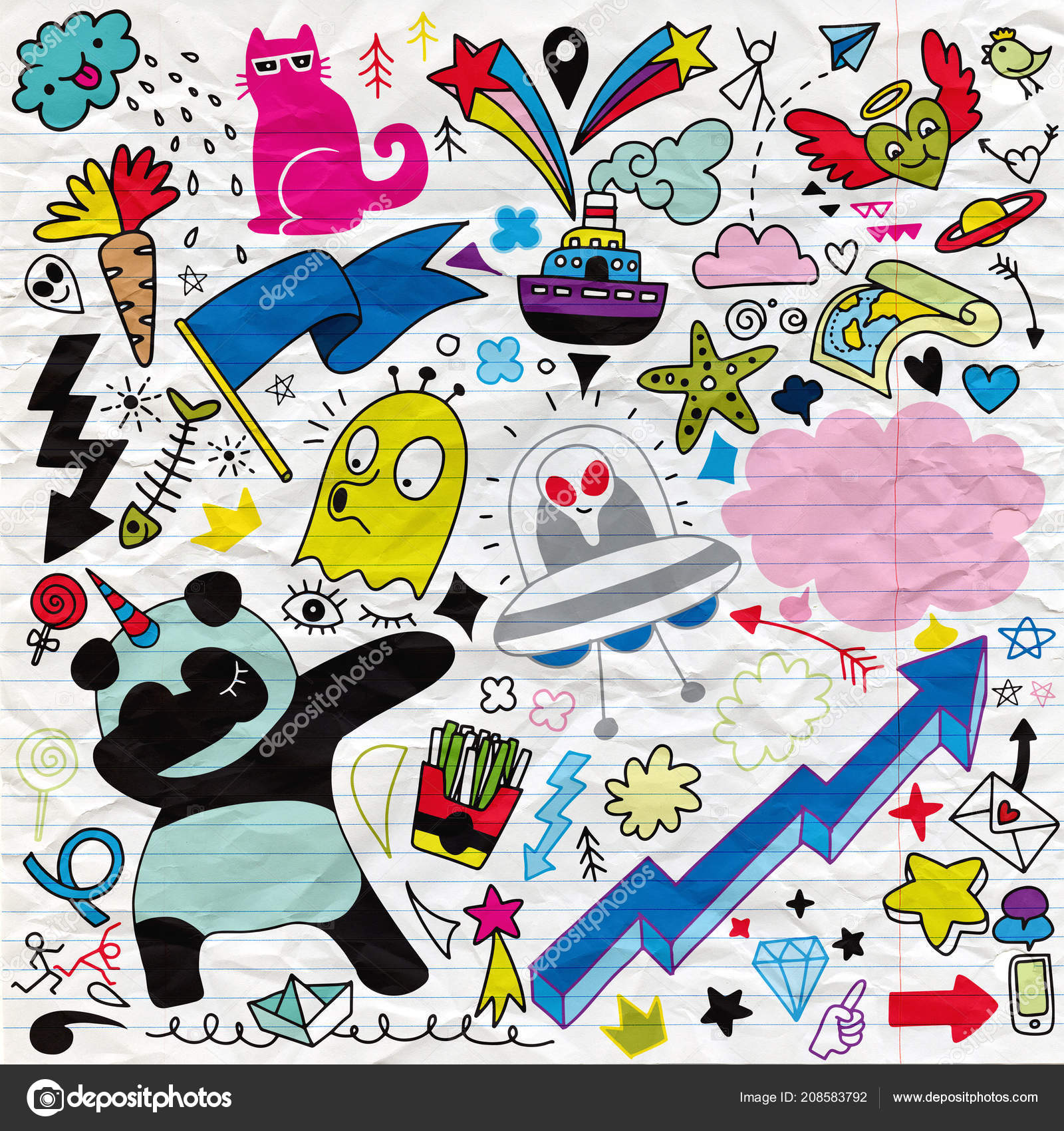 Vector Line Art Doodle Cartoon Set Objects Symbols Vol Stock Vector ...